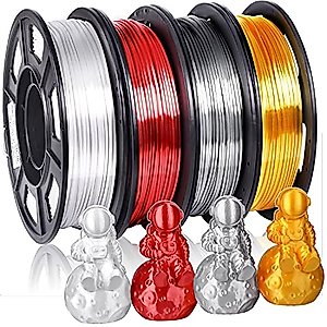 Silk PLA 3D Printer Filament 1.75mm Bundle,Shiny Silk Gold Silver White Red Metallic pla 3D Printing Filament 4 Pack Each Small Spool 0.25kg Multipack
