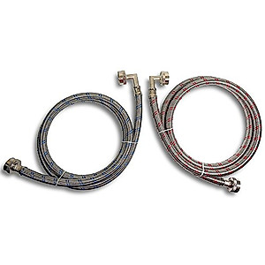 Premium Stainless Steel Washing Machine Hoses with 90 Degree Elbow, 6 Ft Burst Proof (2 Pack) Red and Blue Striped Water Connection Inlet Supply Lines