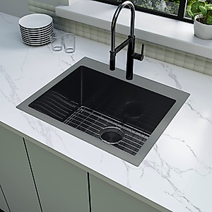 Zeesink Black Kitchen Sink 25" X 22",Single Bowl Kitchen Sink,Drop In Utility Sink,Top Mount Bar Sink,Stainless Steel Kitchen Sink