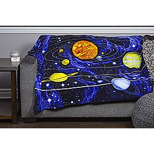 Dawhud Direct Solar System Fleece Blanket for Bed, 50" x 60" Space Fleece Throw Blanket for Boys, Men, Unisex and Kids - Super Soft Plush Planetary Blanket Throw Fleece Blanket for Planet Lovers