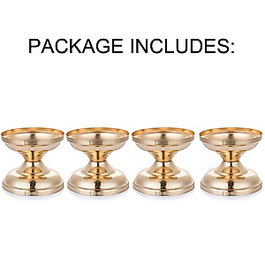 4 Pcs Gold Metal Pillar Candle Holders, Wedding Centerpieces Candlestick Holders for 3" Candles Stand Decoration Ideal for Weddings, Special Events, Parties