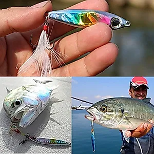 Sougayilang Jigs Fishing Lures Sinking Metal Spoons Micro Jigging Bait with Treble Hook for Saltwater Freshwater Fishing-A-2.56in/1.16oz-5PCS with Box