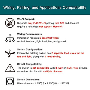 TREATLIFE Smart Ceiling Fan Control and Dimmer Light Switch 2PACK, Neutral Wire Needed, 2.4Ghz Single Pole Wi-Fi Fan Light Switch Combo, Works with Alexa, Google Home and SmartThings, Remote Control
