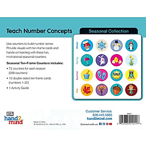 hand2mind Seasonal Ten Frames Math Counters for Kids, Math Counters Chips for Counting and Sorting, Kindergarten Learning Games, Counting Toys, Math Game (288 Math Counters and 10 Ten Frame Cards)