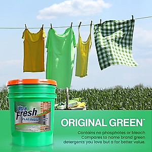 Ultra Fresh® 3X Platinum™ Laundry Detergent - Original Green™ - 5 Gallons - Deep Cleaning, Whitens & Brightens, Up to 640 Loads - Safe for HE Machines & Septic Systems, No Phosphates or Bleach