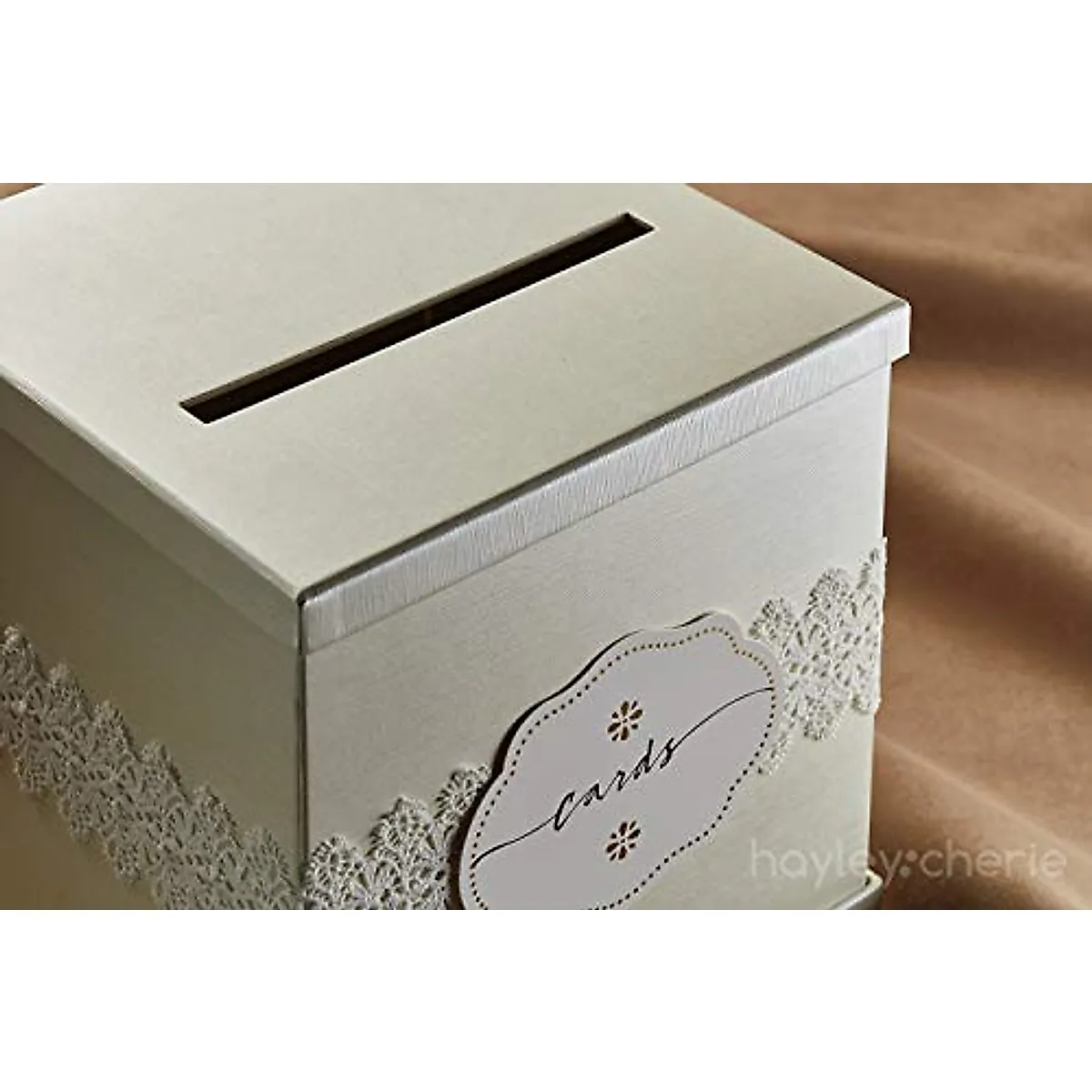 Hayley Cherie - Ivory Gift Card Box with White Lace Textured Finish - Large Size 10" x 10" - for Wedding Receptions, Bridal & Baby Showers, Birthdays, Graduations, Funerals, Money