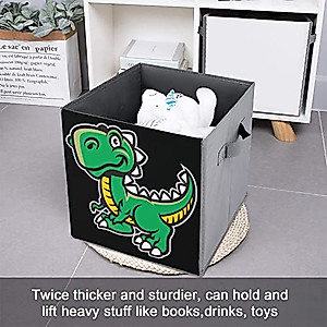 Cartoon Dinosaur Foldable Storage Bins Printd Fabric Cube Baskets Boxes with Handles for Clothes Toys, 11x11x11