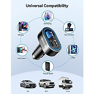 TECKNET USB Car Charger 54W 4-Port USB Car Charger Adapter QC 3.0 Port Compatible with iPhone 14 Pro Max/14 Plus/iPhone 13 12 11 Pro Max X XR XS 8 Samsung Galaxy Note 20/10 S21/20/10 Google Pixel