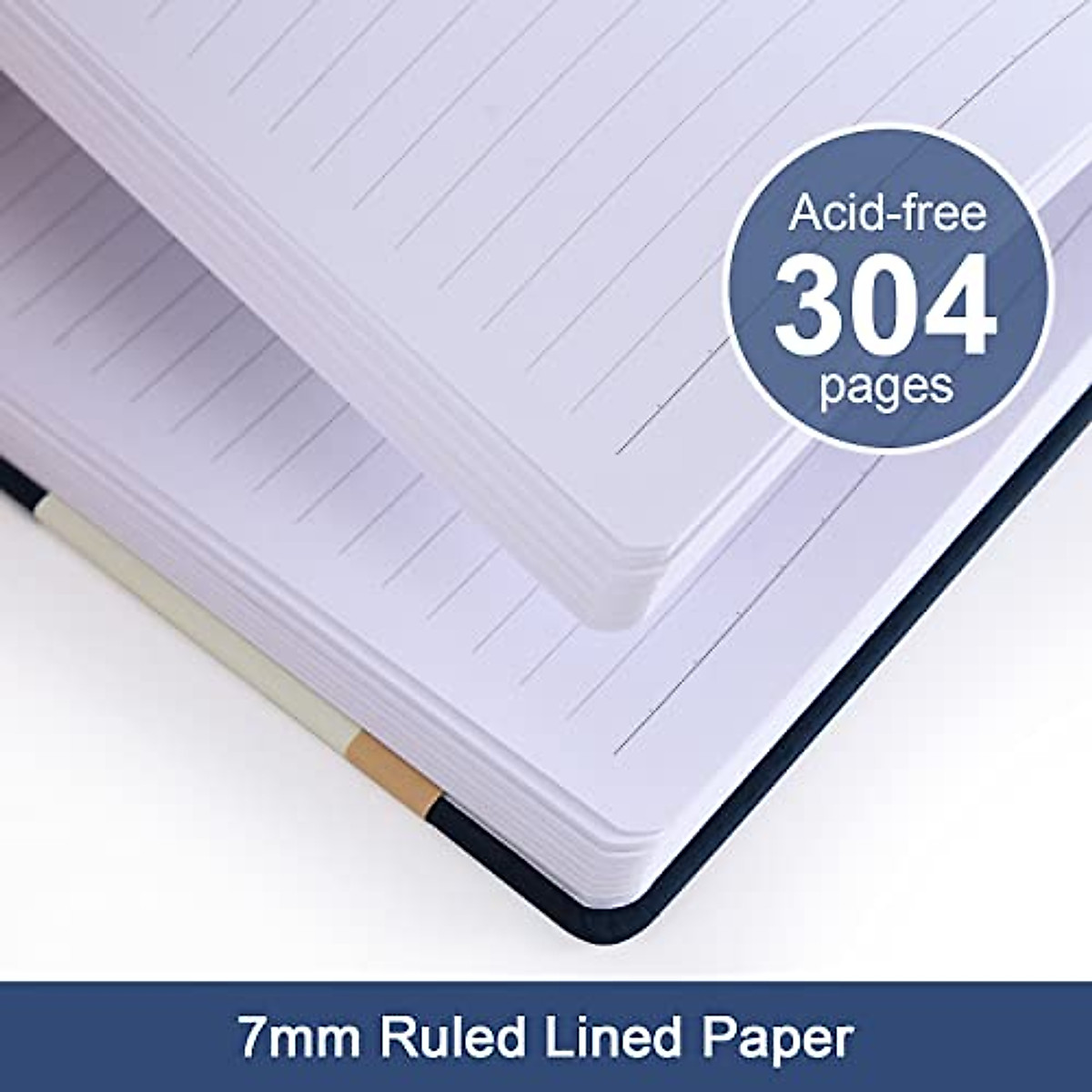 Hardcover Lined-Journals-Notebooks 304 pages, Heavy Duty B5 College Ruled Notebook, 100gsm Thick Lined Paper, Faux Leather cover, for Women Men Work School, 7.6'' X 10'' (Navy Blue)