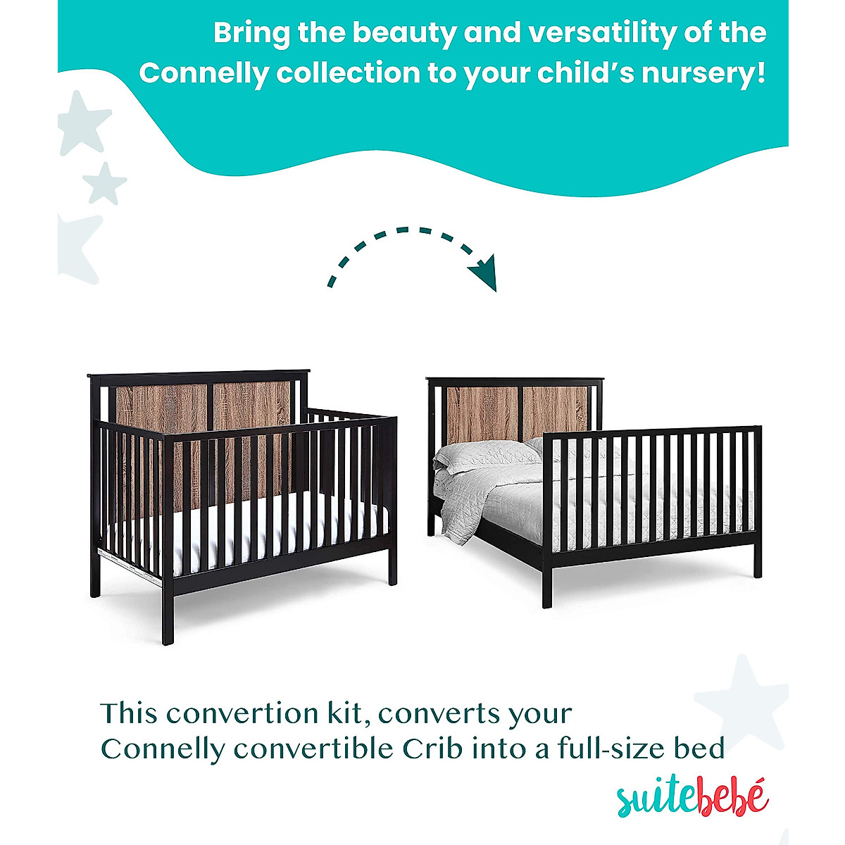 Suite Bebe Connelly Crib to Conversion Kit Only Adjustable in Quick Ship, Black