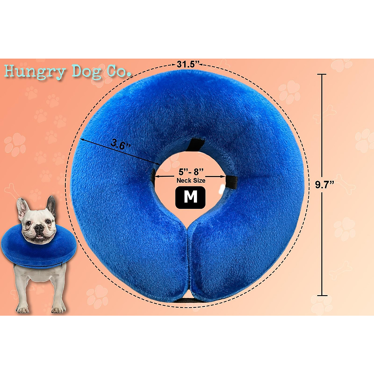 Hungry Dog Co.- Premium Inflatable Dog Collar for Dogs and Cats - Helps in Pet Recovery - Comfortable and Safe for Your Pet - Soft E-Collar – Grey, Medium (8”- 12” Neck)