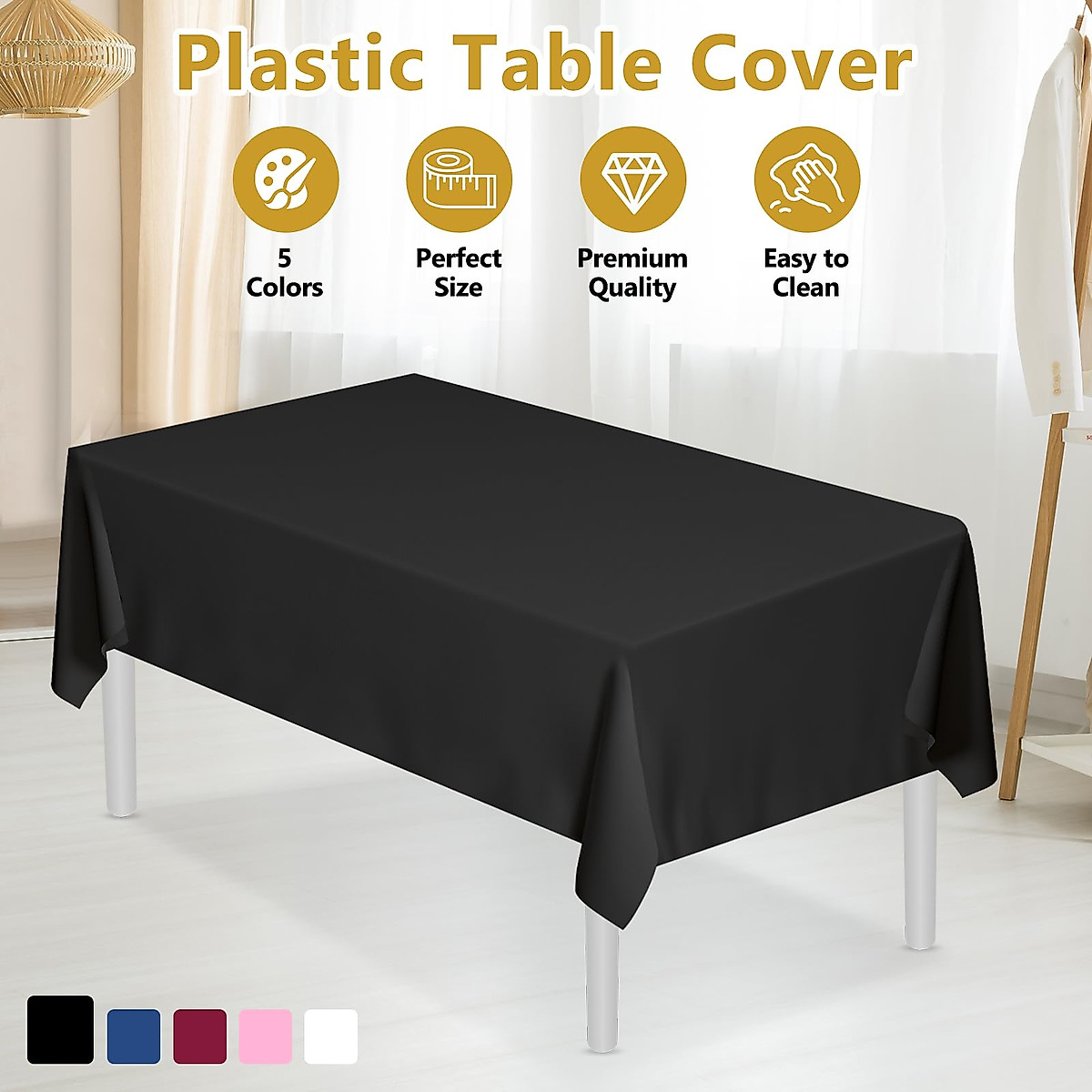 XSEINO 8 Pack 54" x 108" Premium Black Plastic Table Cloth,Disposable Rectangle Tablecloths Waterproof Table Cover for Birthday Wedding Anniversary Graduation Party Decorations Supplies