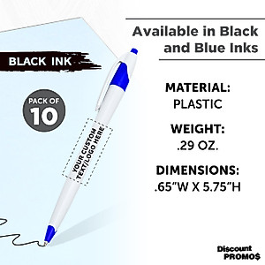 DISCOUNT PROMOS Custom Slim Curvy Ballpoint Pens Set of 10, Personalized Bulk Pack - Black Ink, Retractable, Great for Office, School, Tradeshows - Blue Black