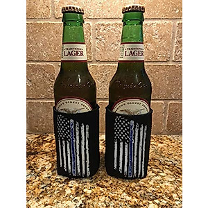 Thin Silver Line American Flag Coozie Cozie Live Matter Correction Officer Gifts Beer Sleeves BLACK