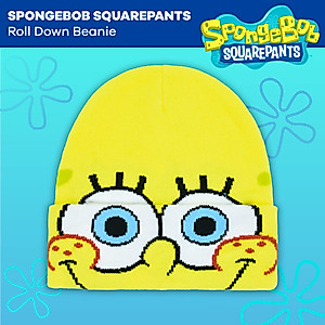 Spongebob Squarepants Roll Down Cuff Beanie Hat, Yellow, One Size