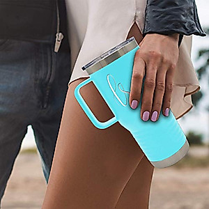 Personalized Travel Mug with Handle and Name Lite Blue Matte Finish Custom Laser Engraved 20 oz Stainless Steel Vacuum Insulated Coffee Cup with Lid