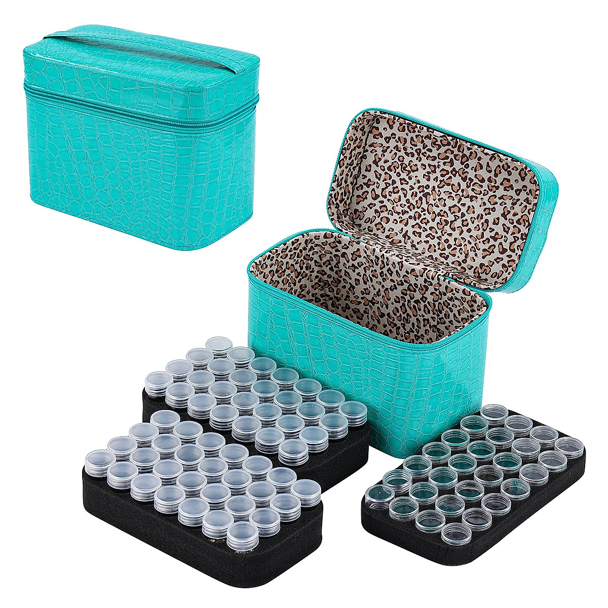 VTYHYJ Diamond Painting Storage Box 84 Slots Diamond Art Carrying Case Diamond Embroidery Organizer Fashion PU Bag for Dots Rhinestones Beads (Blue)