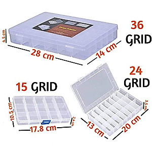 Bulfyss Jewellery Case Organiser with Adjustable Dividers 15,24,36 Grid, Transparent(Pack of 3) Standard Transparent