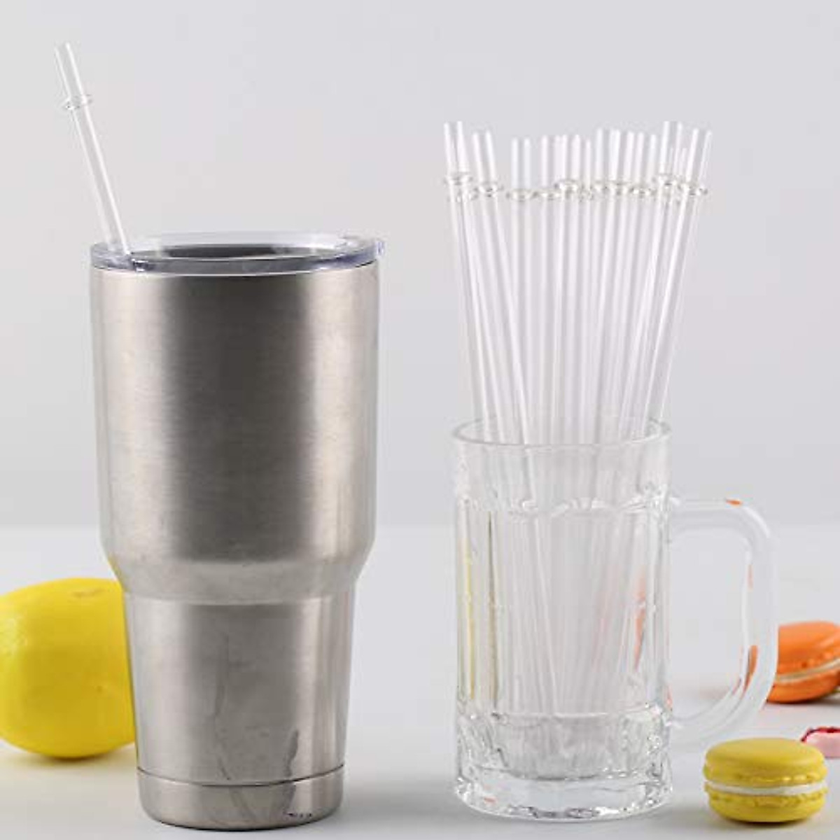 12 Pieces 11 Inches Clear Reusable Plastic Straws for Tall Cups, Tumblers and Mason Jars, BPA-Free Drinking Straw with 1 Cleaning Brush, NOT DISHWASHER SAFE