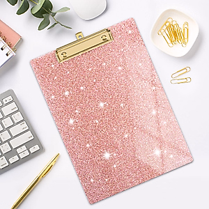 Rimilak Acrylic Glitter Clipboards, Sparkly Board with Low Profile Gold Clip, Designed for Classroom School and Office Use, A4 Letter Size 9 x 12.5 in, Rose Gold
