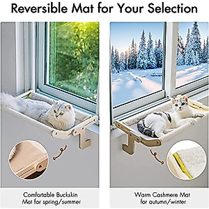 MEWOOFUN Sturdy Cat Window Perch Cat Hammock for Window Cat Window Seat Bed with Reversible Mat No Suction No Drilling Cat Perches Holds Up to 40lbs (Beige)