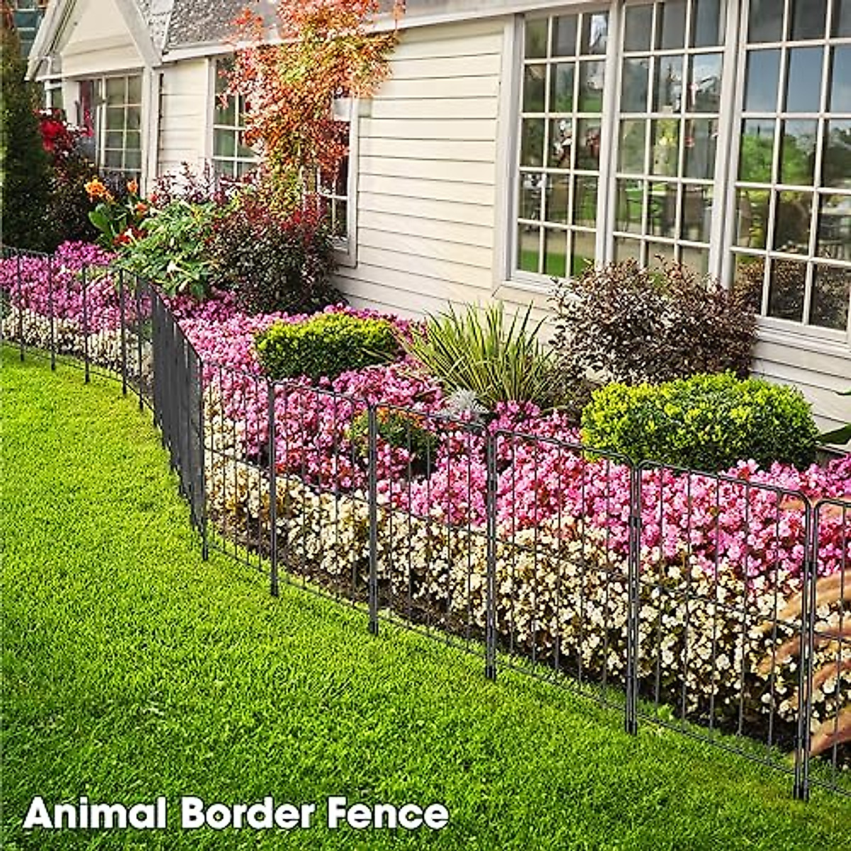 OUSHENG Decorative Garden Fence Fencing 10 Panels, 10ft (L) x 22in (H) Rustproof Metal Wire Border Animal Barrier with Plastic Stakes for Dog Yard Patio Outdoor, Square