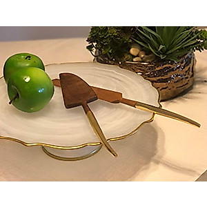 Wedding Cake Knife and Server Set, Wooden Cake Servers With Gold Handle, Ideal for Weddings, Party's, And Elegant events