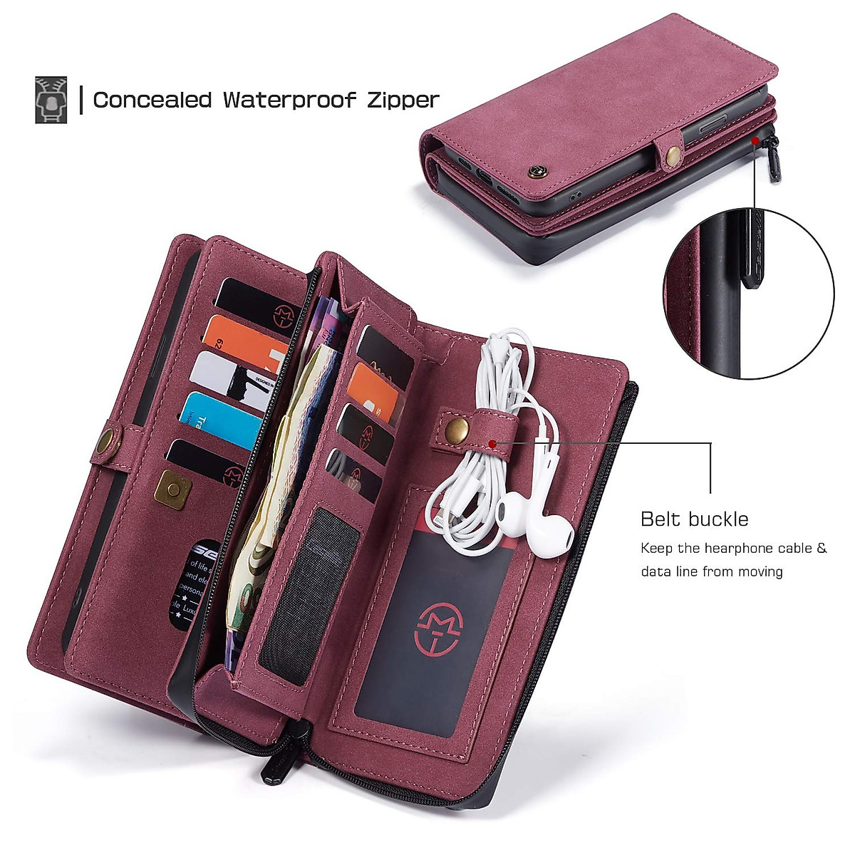 XRPow iPhone 11 Pro Wallet Case, iPhone 11 Pro Case, [2 in 1 Detachable Magnetic] [Vegan Leather] Folio Card Pocket Clutch Case for iPhone 11 Pro (5.8Inch) Slim Shock Protection Flip Cover - Red