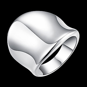Cutesmile Fashion Jewelry 925 Sterling Silver Cool Plain 22MM Wide Front Design Band Ring (6)