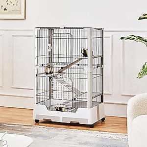 Yaheetech Rolling Small Animal Cage 4 Level Pet Cage with Open Top & Pull-Out Tray for Rabbits, Guinea Pigs, Ferrets and Chinchillas