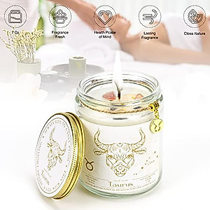 YTENTE Taurus Zodiac Sign Candle Gift, Zodiac Crystals Candle Jar,Astrology Lavender Scented Soy Stones Candles Best Friends Gifts for Women Men Sister Brother Funny Birthday Gift…