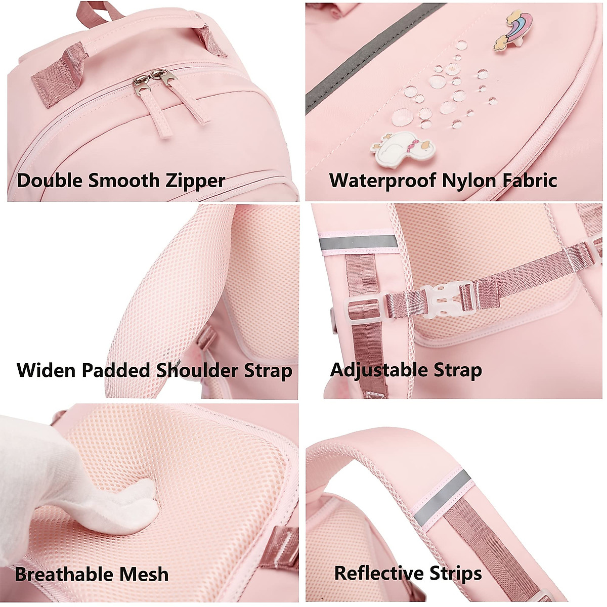 KIDNUO Backpack for Girls, 15.6 Inch Laptop School Bag Kids Kindergarten Elementary College Backpacks Large Bookbags for Teen Girls Women Students Casual Travel Daypacks (Pink L)