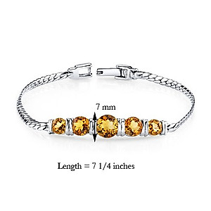 PEORA Citrine 5-Stone Bracelet for Women 925 Sterling Silver, Natural Gemstone Birthstone, 3.75 Carats total Round Shape, 7 1/4 inch length