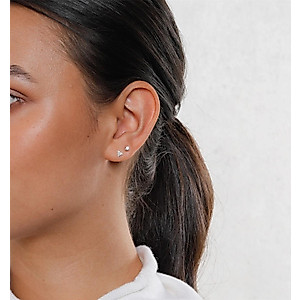 Flat Back Earrings for Women Hypoallergenic: 5 Pairs 14K Gold Tiny Stud Earrings in Stainless Steel Lightweight Round Star Square Heart Triangle Cubic Zirconia Earrings Studs for Lobe, Cartilage, Helix (14K Gold Plated)