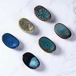 HOKELER Ceramic Chopsticks Holder Chopstick Rest Spoon Fork Stand Holder Set of 6, Multicolour