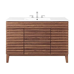 Modway Render Vanity Floor, Single Sink, Walnut White