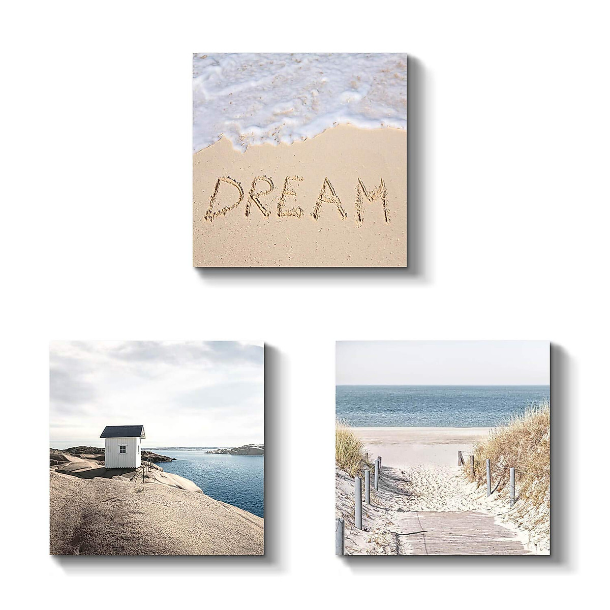TAR TAR STUDIO Beach Scene Pictures Canvas Artwork: Seaside Boardwalk Painting Wall Art for Bedroom (12''W x 12''H x 3 PCS, Multiple Style)