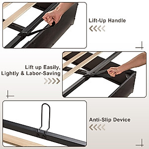 Amerlife Queen Size Lift Up Storage Bed Frame, Wooden Platform Bed Frame with Lifting Storage & Charging Station, No Spring Box Needed/Noise Free, Black