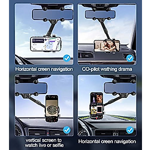 Mueczeo Windshield Phone Mount for Car, Rearview Holder Rotatable and Retractable Car Phone Holder for Car, 360° Rotating Car Phone Holder Mount Compatible with iPhone, Samsung & Other Smartphones