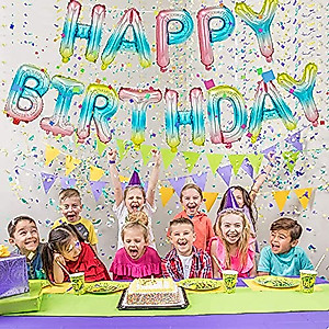 Happy Birthday Banner Balloons, 16 Inch Mylar Foil Letters Balloons Banner Reusable Ecofriendly Material for Birthday Decorations and Party Supplies (Rainbow)