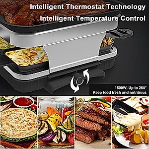 Indoor Grill Smokeless Korean BBQ Grill 2 IN 1 Griddle Electric Grill Raclette Table Grill Kitchen Appliances with 8 Mini Grill Cheese Pans Christmas Gift Removable Non-Stick Temperature Control,1500W