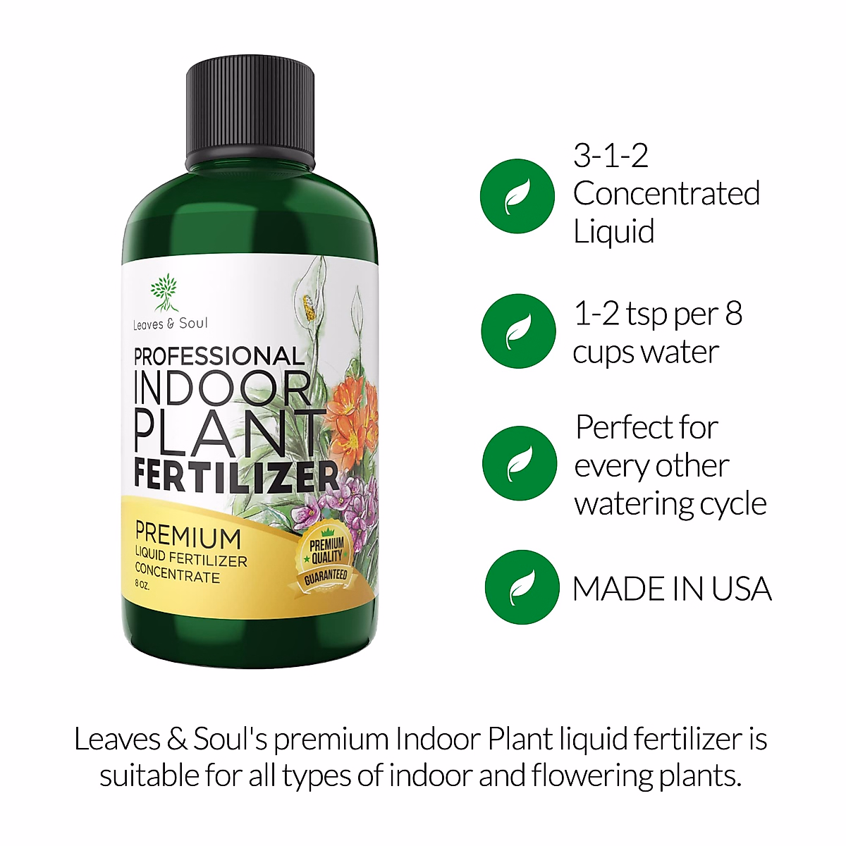 Professional Liquid Indoor Plant Fertilizer | 3-1-2 Concentrate for Plants and Flowers | Multi-Purpose Blend & Gardening Supplies | 8 oz Bottle