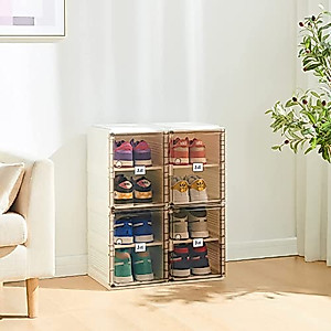 MAYIBOX Shoe Cabinet 2-20 Grid Stackable Transparent Folding Shoe Box Plastic Storage Box Storage 2-40 Pairs of Shoes (2 Rows 8 grids)