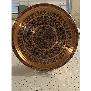 Vintage Copper Round Tray, Large Serving Tray, Press Embroidery, Antique Copper Wall Decor