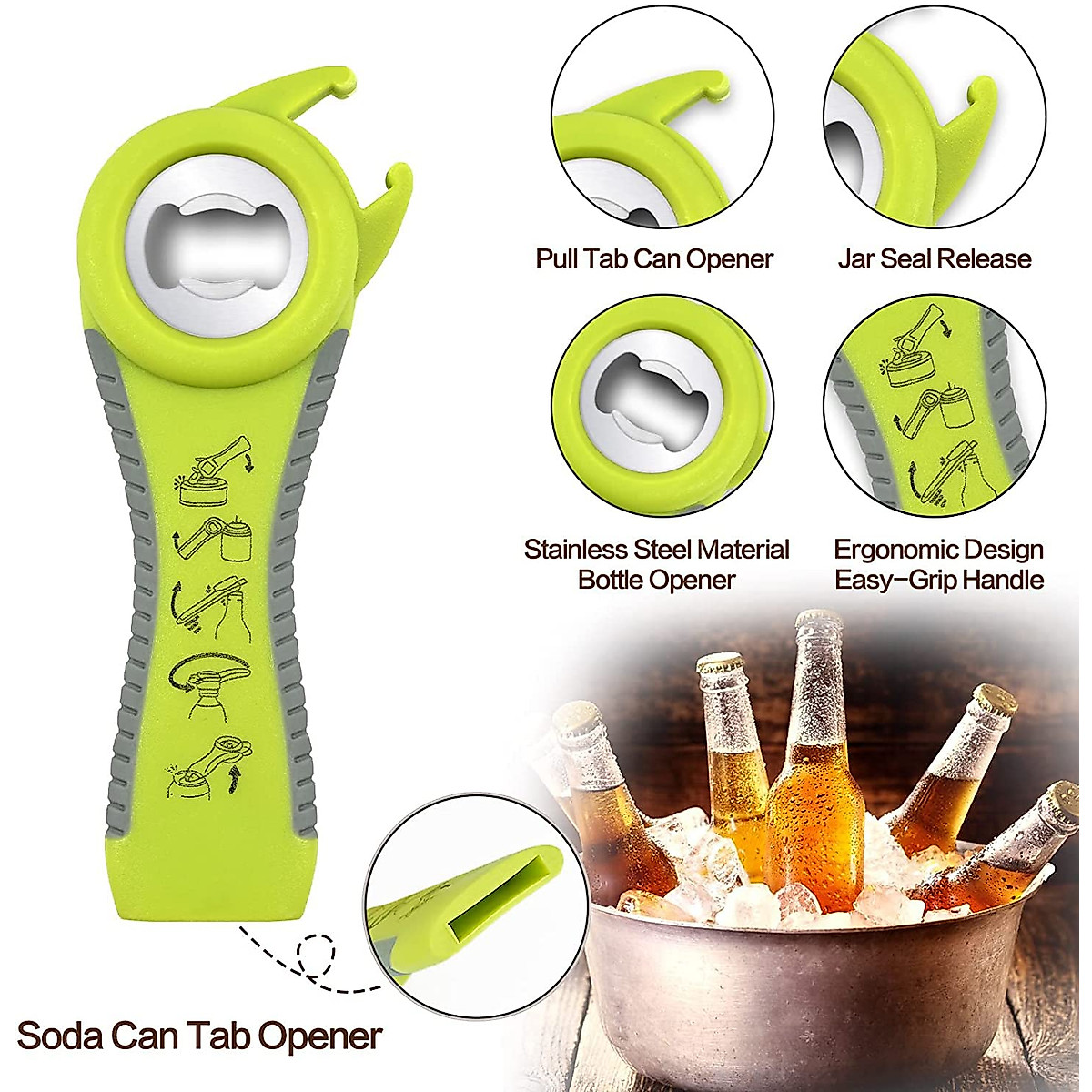 Draduo Jar Opener|5 in1 Bottle Gripper Opener | 5 in1 Multi Bottle Opener | with Silicone Handle Easy to Use for Weak, Senior, Arthritis Hands.