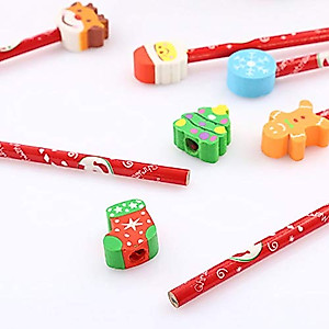 TOYANDONA 24pcs Christmas Pencils with Erasers, Cartoon Christmas Pencils with Eraser Toppers Christmas Gift Party Favors for Children