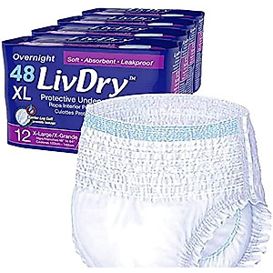 LivDry Adult XL Incontinence Underwear, Overnight Comfort Absorbency, Leak Protection, X-Large, 48-Pack
