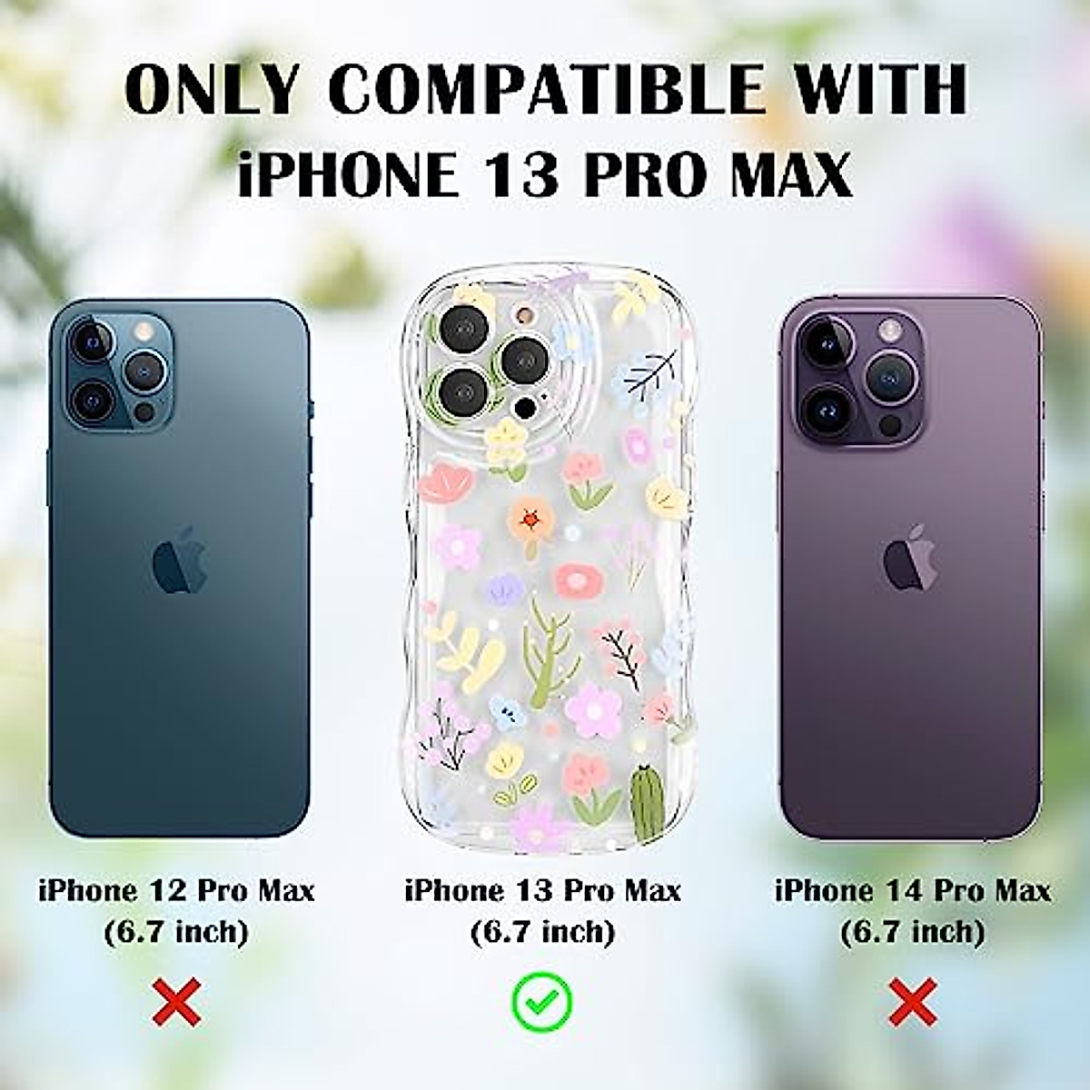 Newseego for iPhone 13 Pro Max Case, Cute Colorful Flower Curly Wave Clear Case with Lovely Flower Bracelet Chain for Women Girls Soft TPU Shockproof Protective Case Cover for iPhone 13 Pro Max