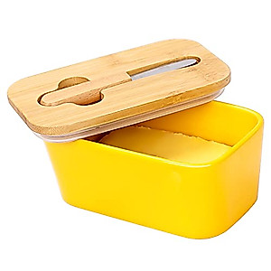 Large Ceramic Butter Dish with Airtight Lid and Knife for Countertop- Holds Up to 2 Sticks Butter Container with Bamboo Lid