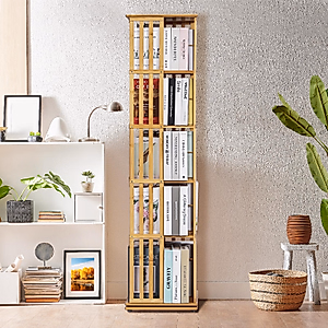 Athena Collection Rotating Book Shelf Corner Bookcase, Floorstanding 5-Tier Modern Open Bookshelf Book Case, 360 Display Wood Shelf Book Storage Rack for Office Bedroom Living Room Furniture, Natural